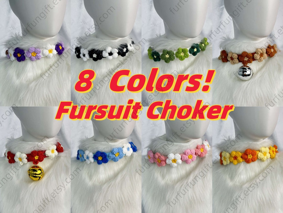 8 Colors Floral Fursuit Choker, Fursuit Collar With Bell, Fursona ...