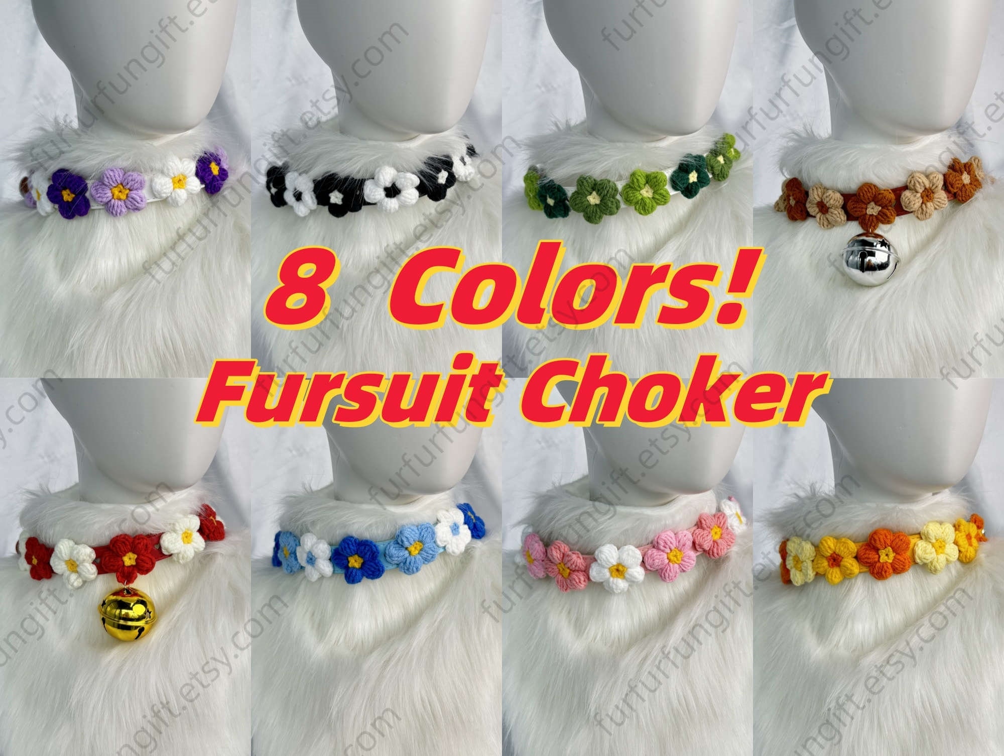 8 Colors Floral Fursuit Choker, Fursuit Collar With Bell, Fursona ...
