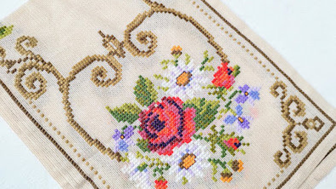 Vtg. Norwegian Hand Embroidered Table Runner With Flowers ...