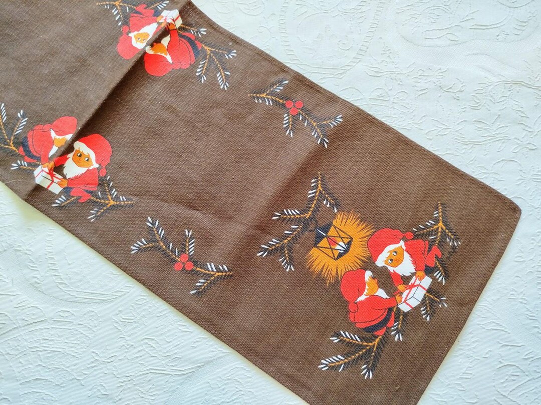 1960's Scandinavian Christmas Table Runner With Tomte Nisse Opening ...