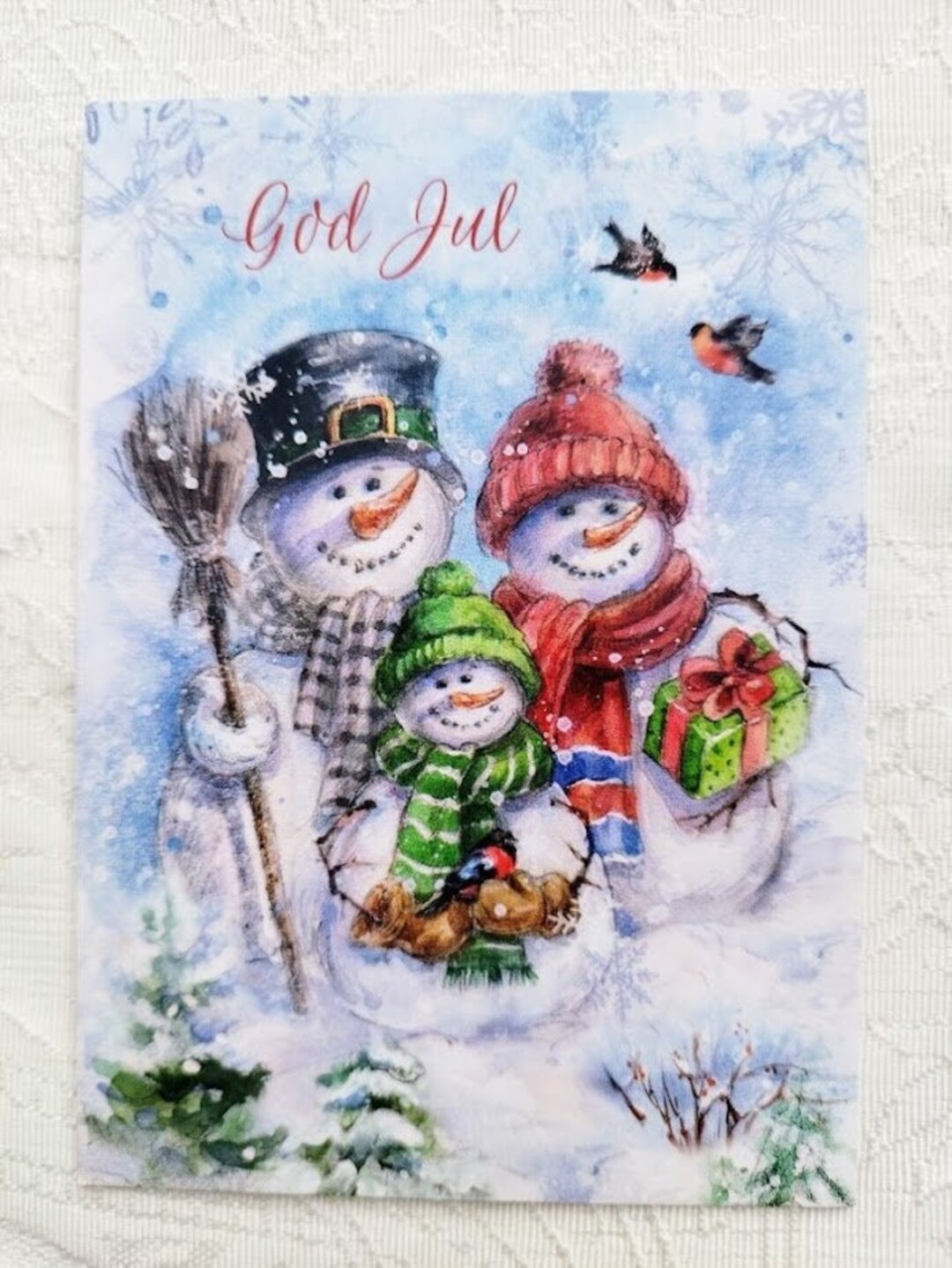 Nordic Snowman Christmas Card - Lovely Snowman Family God Jul - Swedish ...