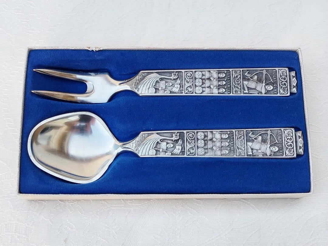 Hardanger Norwegian Viking Serving Set Pewter Konge Tinn Vintage Norway ...