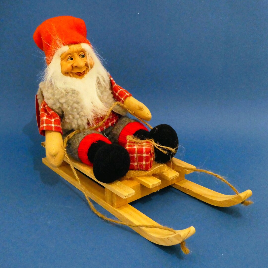 Nordic Christmas Grandpa Gnome on Wood Sleigh Sled - Norwegian Swedish ...