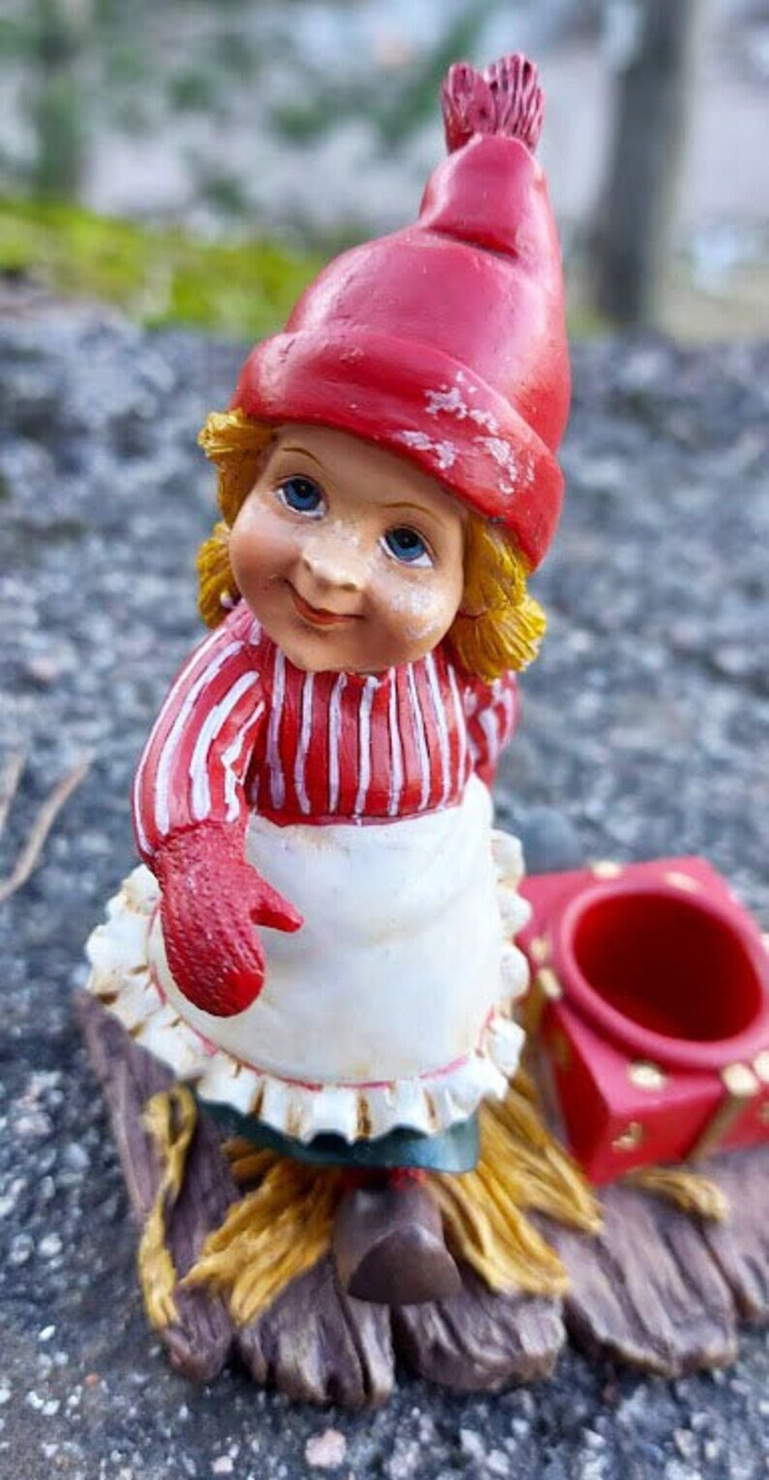 Nordic Christmas Elf Girl Candle Holder With Mouse - Norwegian Swedish ...