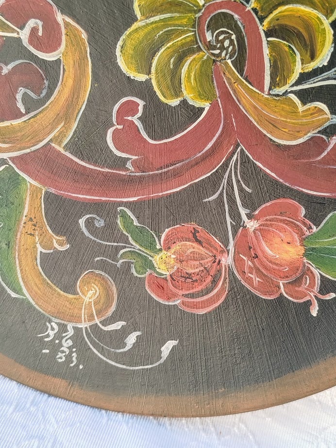 Signed Norwegian Hand Painted Rosemaling Wood Plate Wall Hanging Folk ...