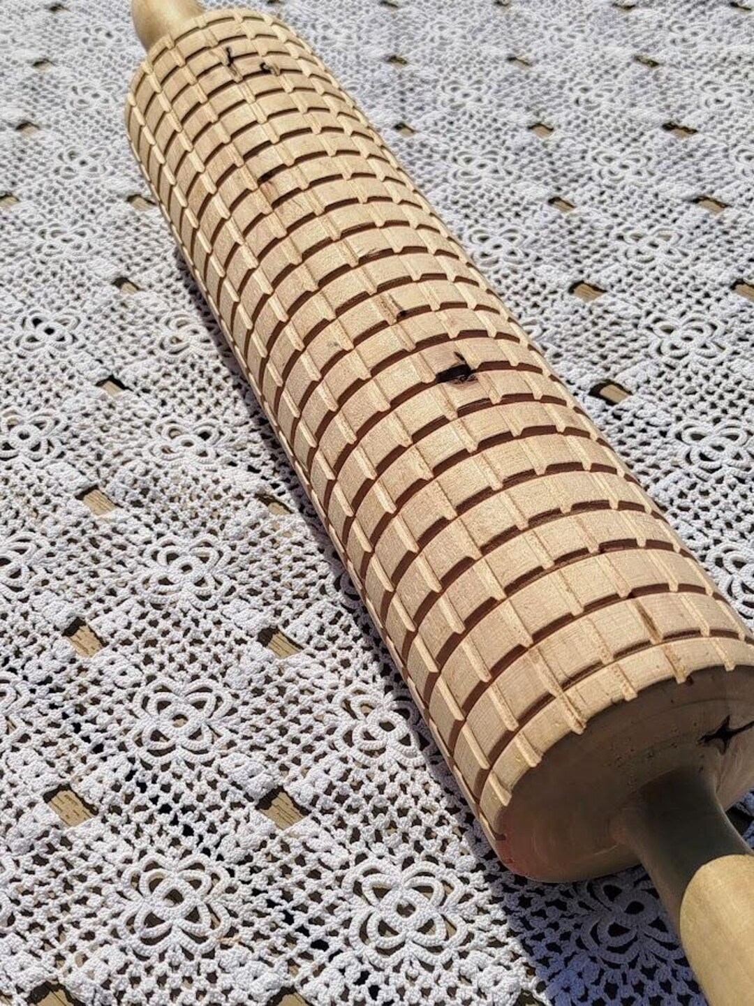Vtg. Large Lefse Wooden Rolling Pin - Flatbread Grooved Pin - Norwegian ...