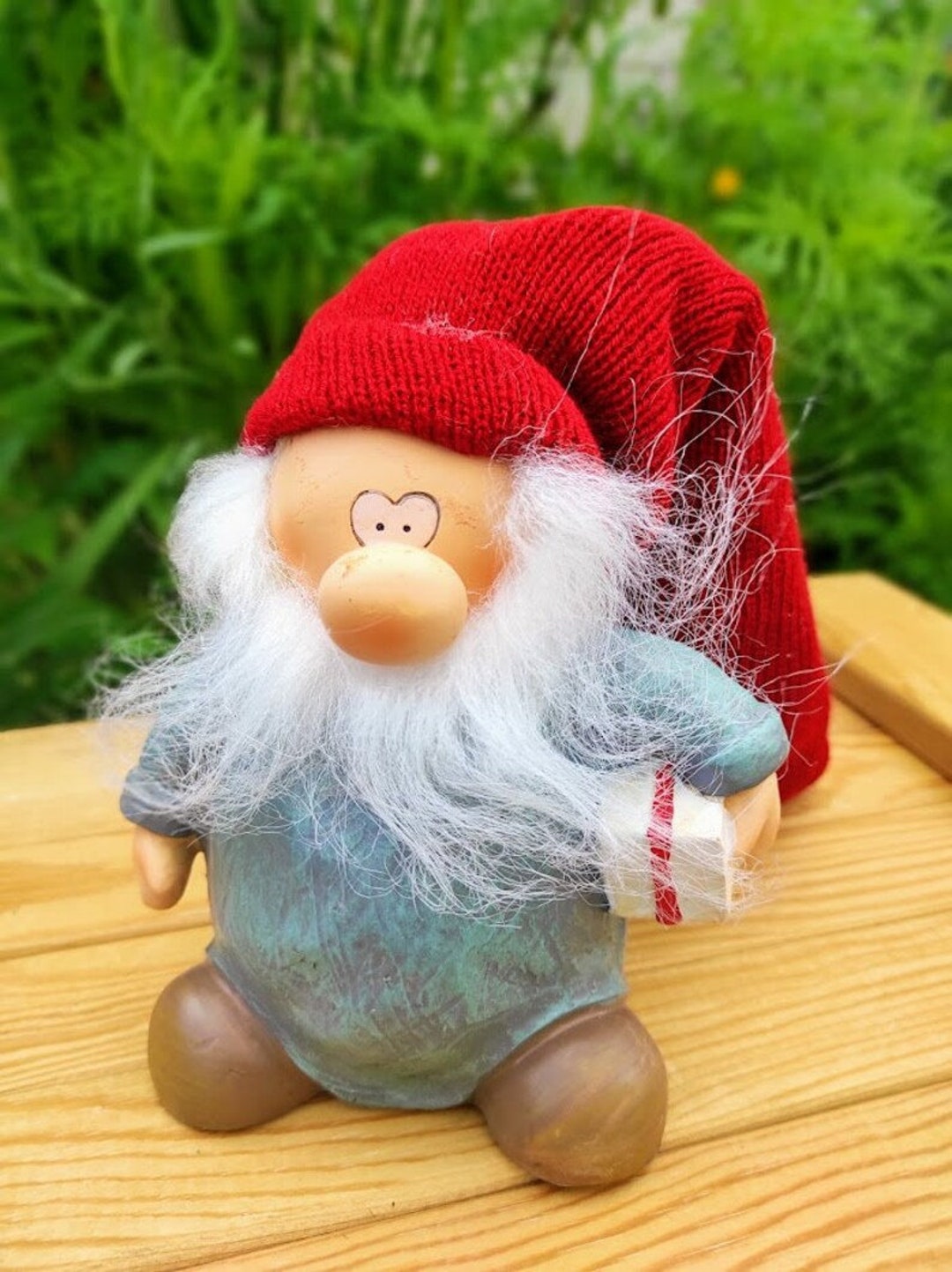 Nordic Christmas Gnome Holding Present - Tomte Nisse With Beard ...