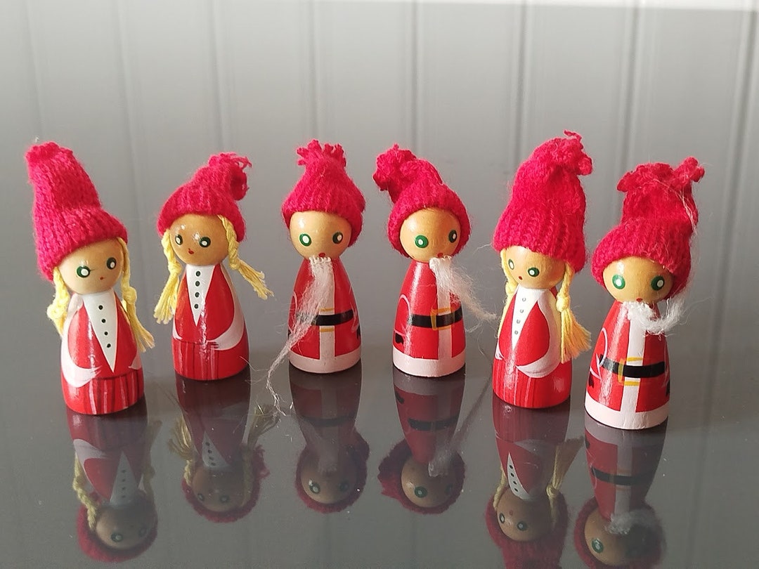 Nordic Wooden Gnomes Set of 6 - Swedish Norwegian Denmark Elves Gnomes ...
