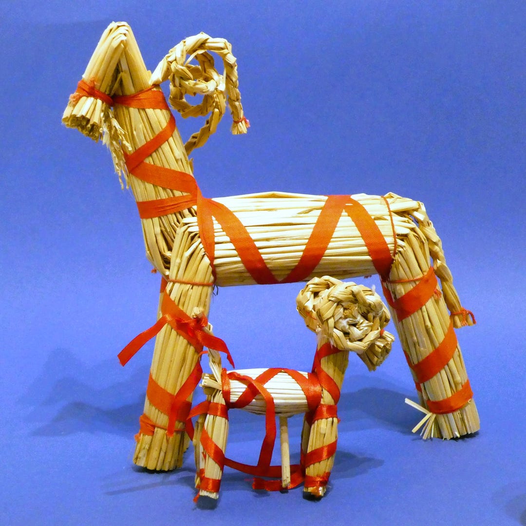 Two Swedish Christmas Straw Goats With Red Ribbons - Sweden Yule Goats ...