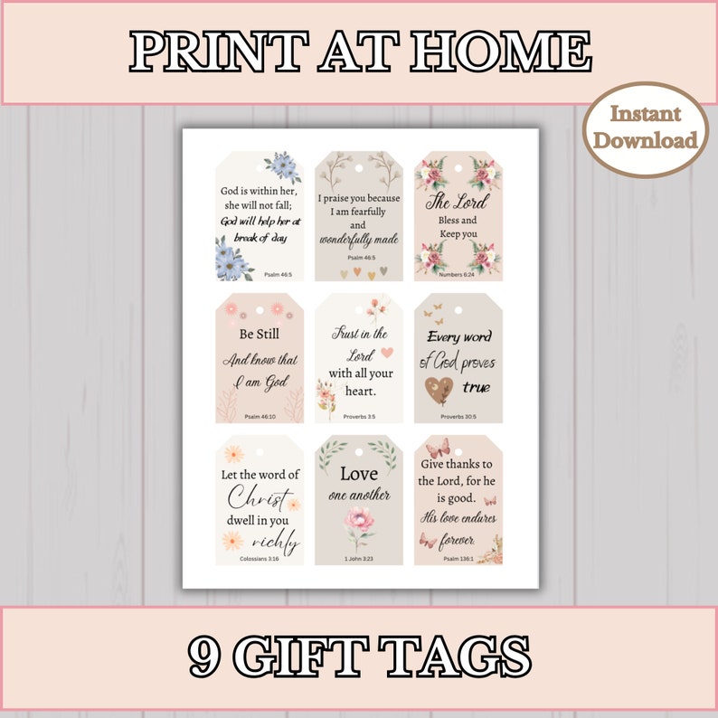 Printable Spiritual Gift Tags, Christian Scripture, Floral Gift Tags ...