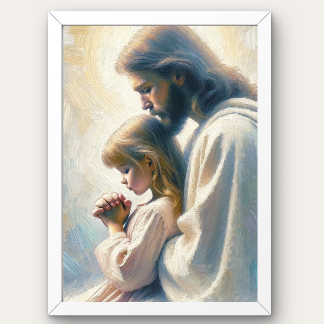 Jesus With Praying Child Modern Christian Art, Jesus Christ and Girl ...