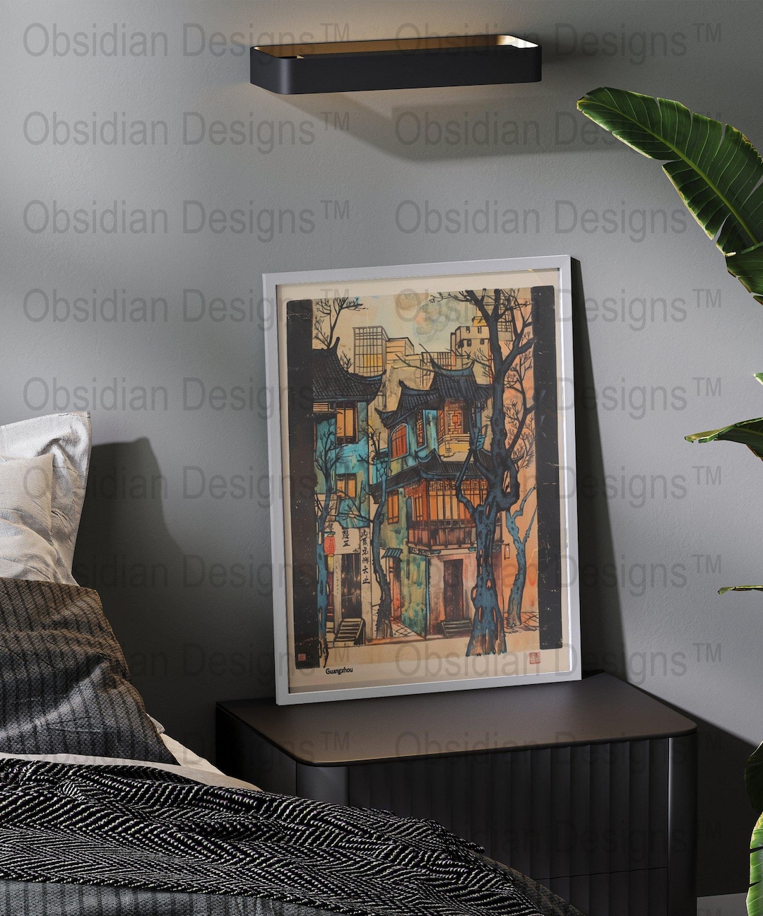 Vintage Guangzhou Cityscape Art Print, Traditional Chinese Architecture ...