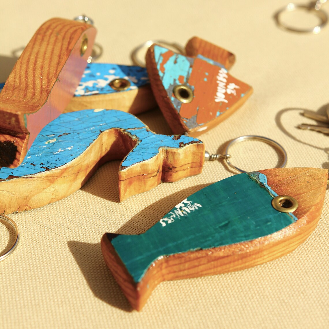 Handcrafted Wooden Fish Key Holder: Upcycled Boat Wood With Metal ...