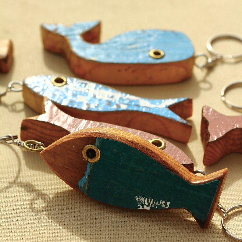 Handcrafted Wooden Fish Key Holder: Upcycled Boat Wood With Metal ...