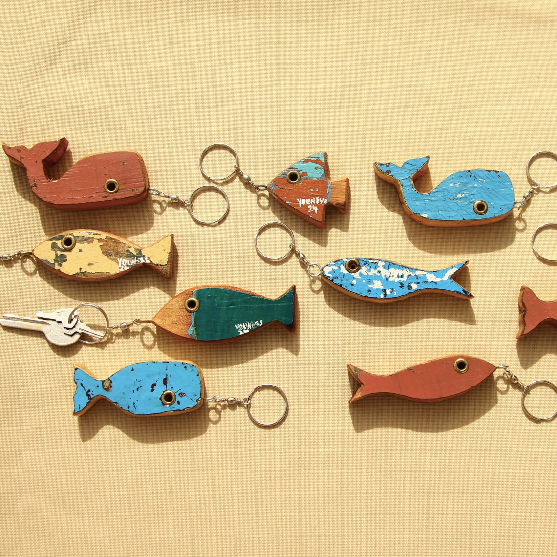 Handcrafted Wooden Fish Key Holder: Upcycled Boat Wood With Metal ...