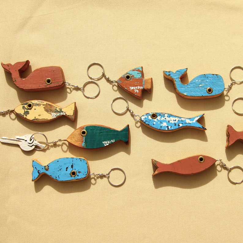 Handcrafted Wooden Fish Key Holder: Upcycled Boat Wood With Metal ...