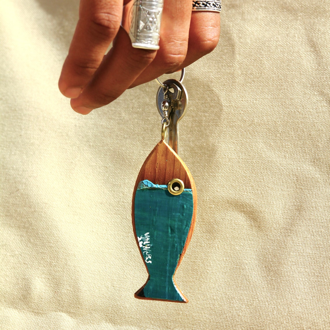 Handcrafted Wooden Fish Key Holder: Upcycled Boat Wood With Metal ...
