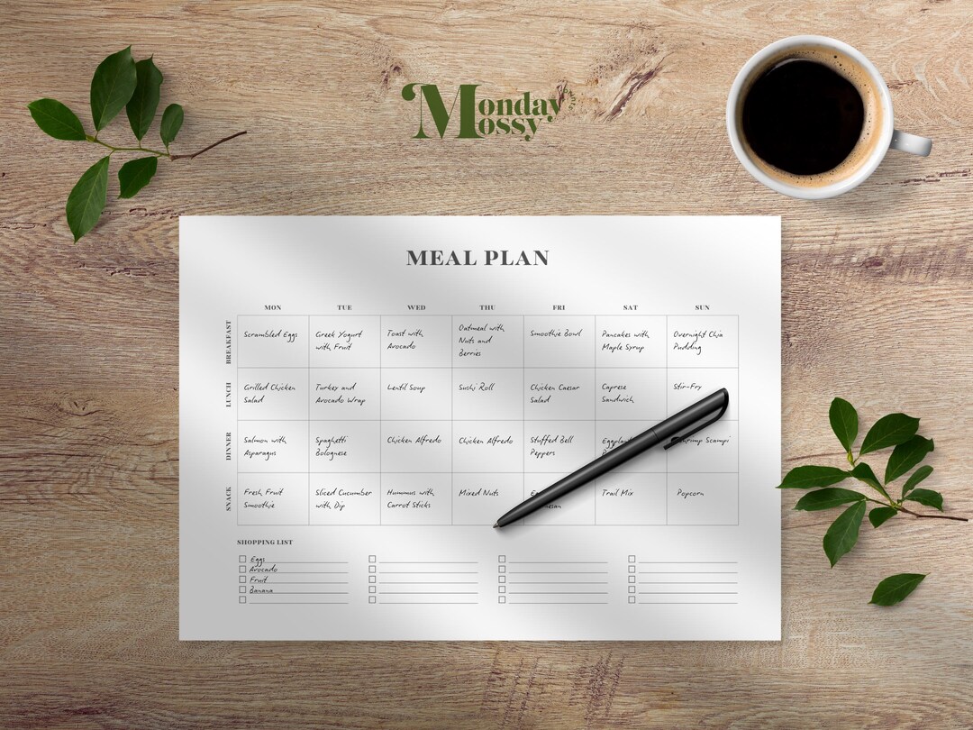 Printable Meal Planner With Slots for Breakfast, Lunch, Dinner, Snacks ...
