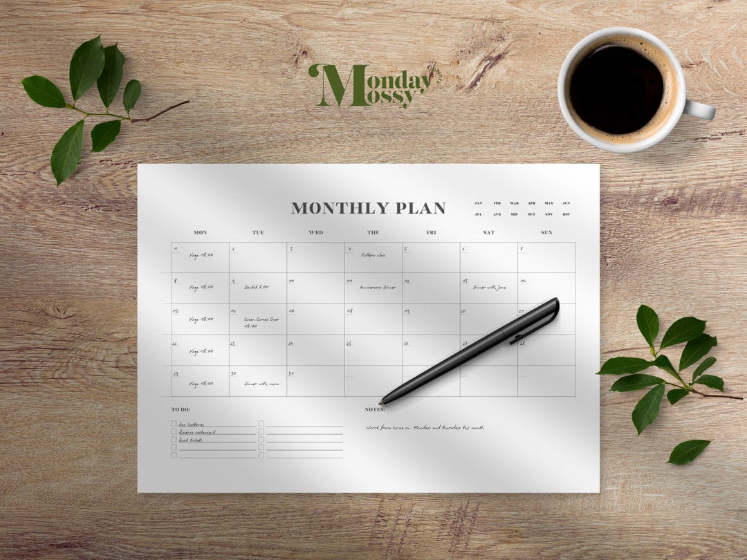 Customizable Monthly Planner – Printable Calendar With Space for Notes ...