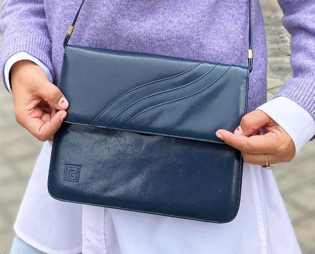 Authentic Vintage Blue Leather Balmain Bag. Luxury Vintage Balmain ...