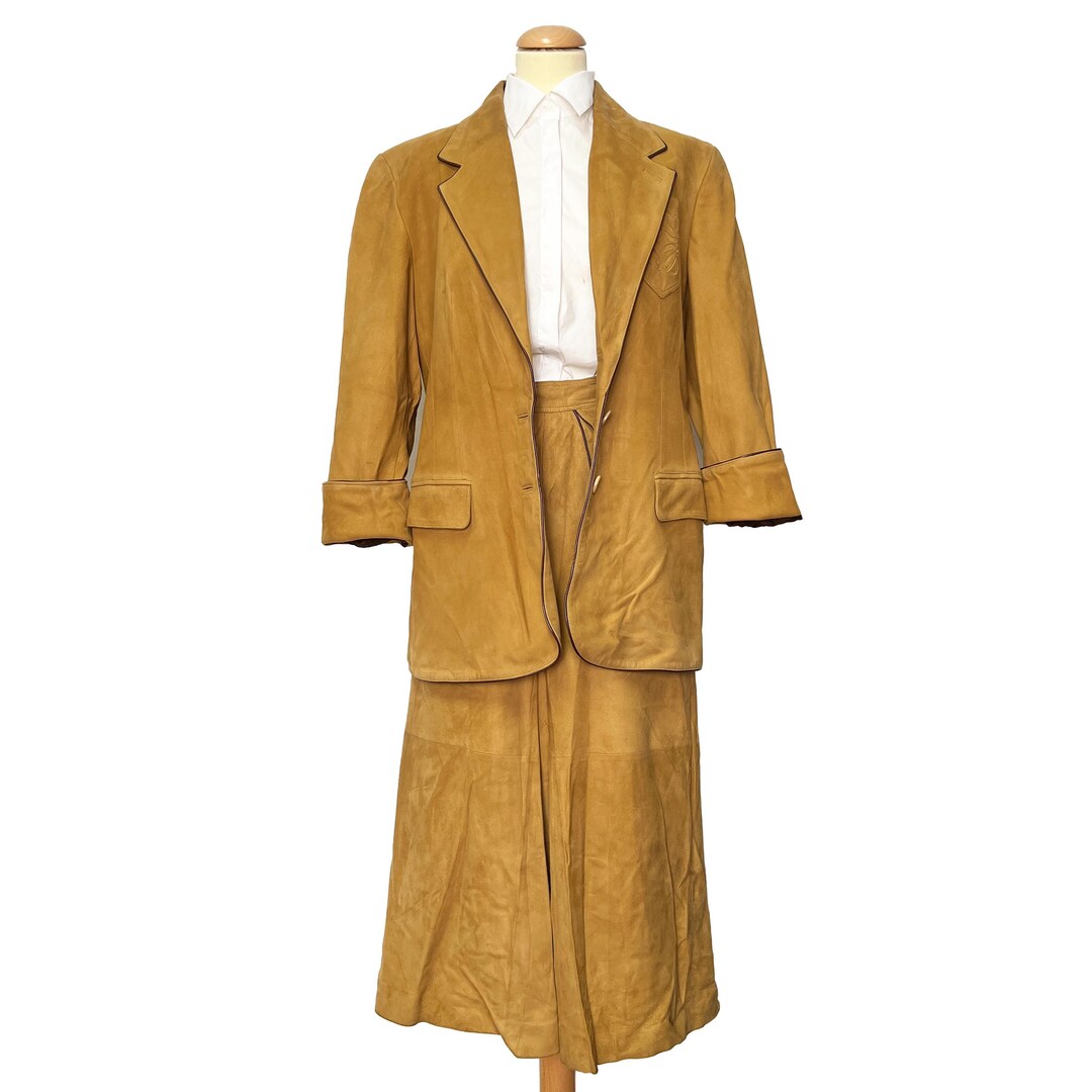 Loewe Vintage Brown Camel Leather Suit, Size M. Loewe Women's Set of ...