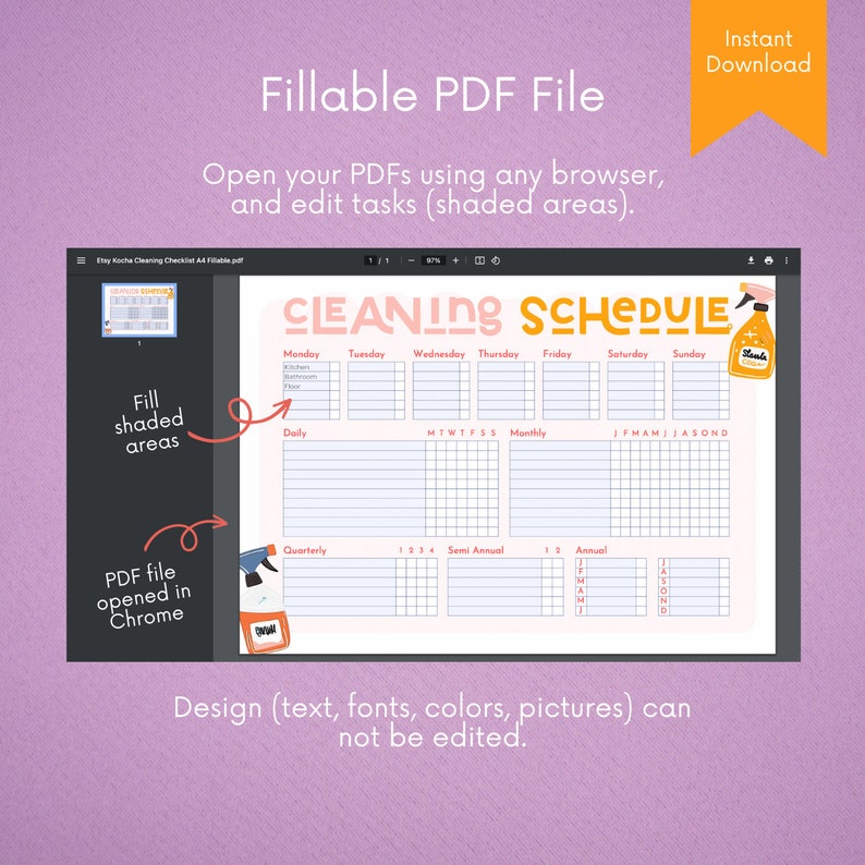 Editable Cleaning Checklist Planner, Editable Chore Checklist, Weekly ...
