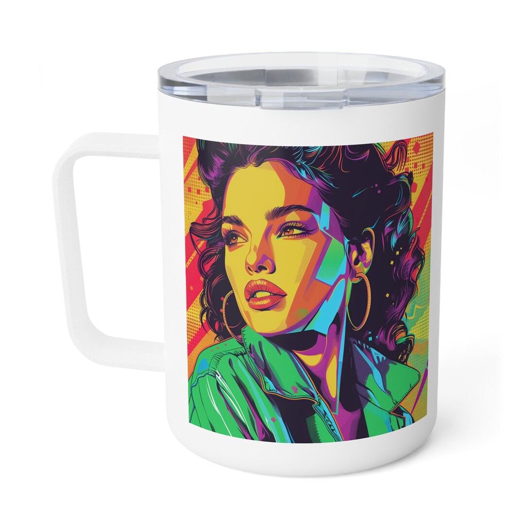1980s Vibe Neon Woman Female Art Insulated Coffee Mug, 10oz Retro 80's ...