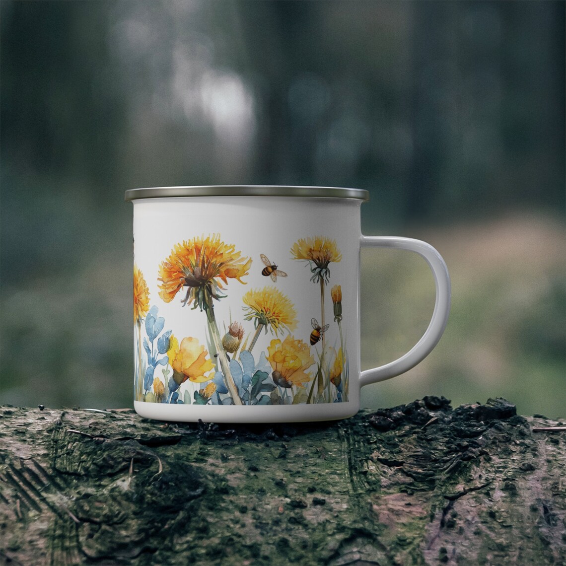 Bees and Dandelions, Enamel Camping Mug - Etsy