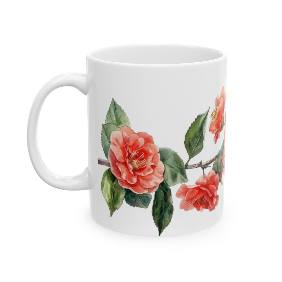 Rare Middlemist Red Camellia Flower in Watercolor, Ceramic Mug, 11oz ...