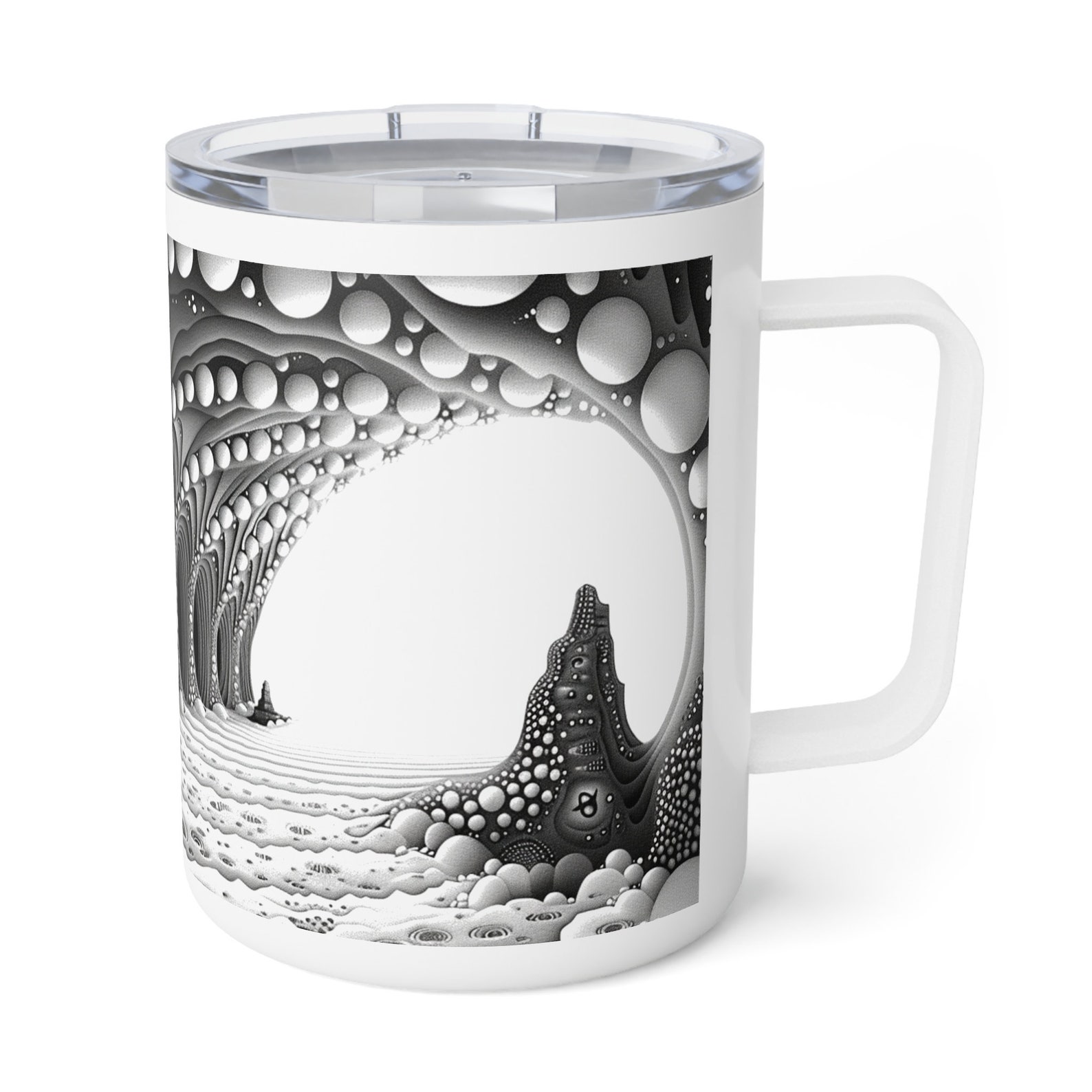 Black & White Vector of Endless Tunnel Fractals, Spheres and Circles ...