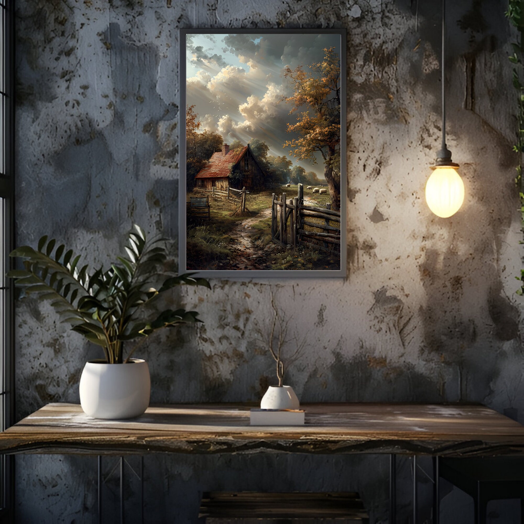 Rustic Wall Art|vintage Landscape Painting|country Decorative Art Print ...