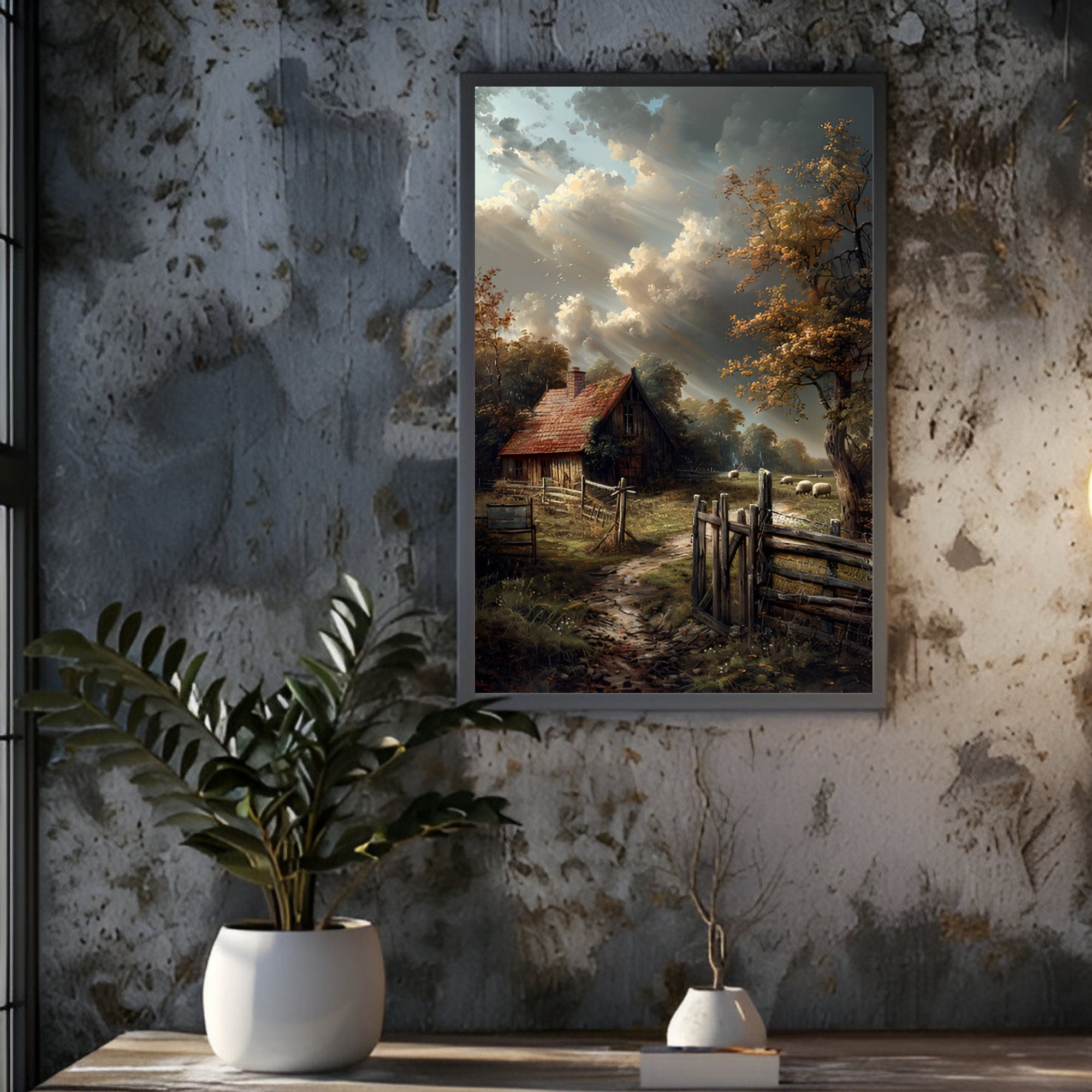 Rustic Wall Art|vintage Landscape Painting|country Decorative Art Print ...
