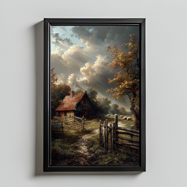 Rustic Wall Art|vintage Landscape Painting|country Decorative Art Print ...