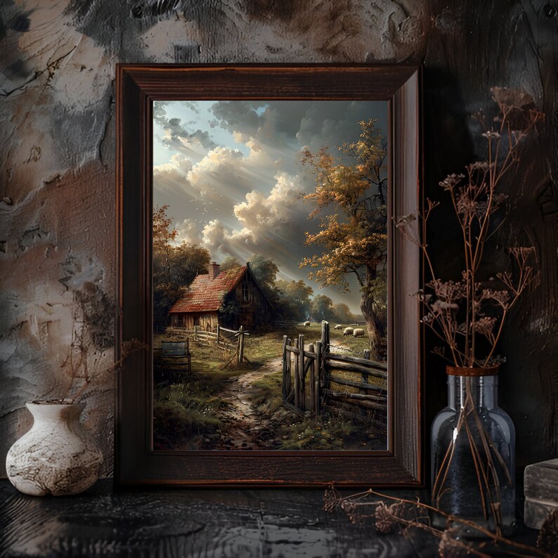 Rustic Wall Art|vintage Landscape Painting|country Decorative Art Print ...