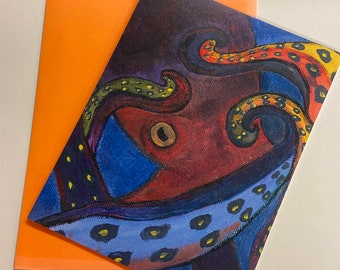 Octopus Seascape Greeting Card - Etsy
