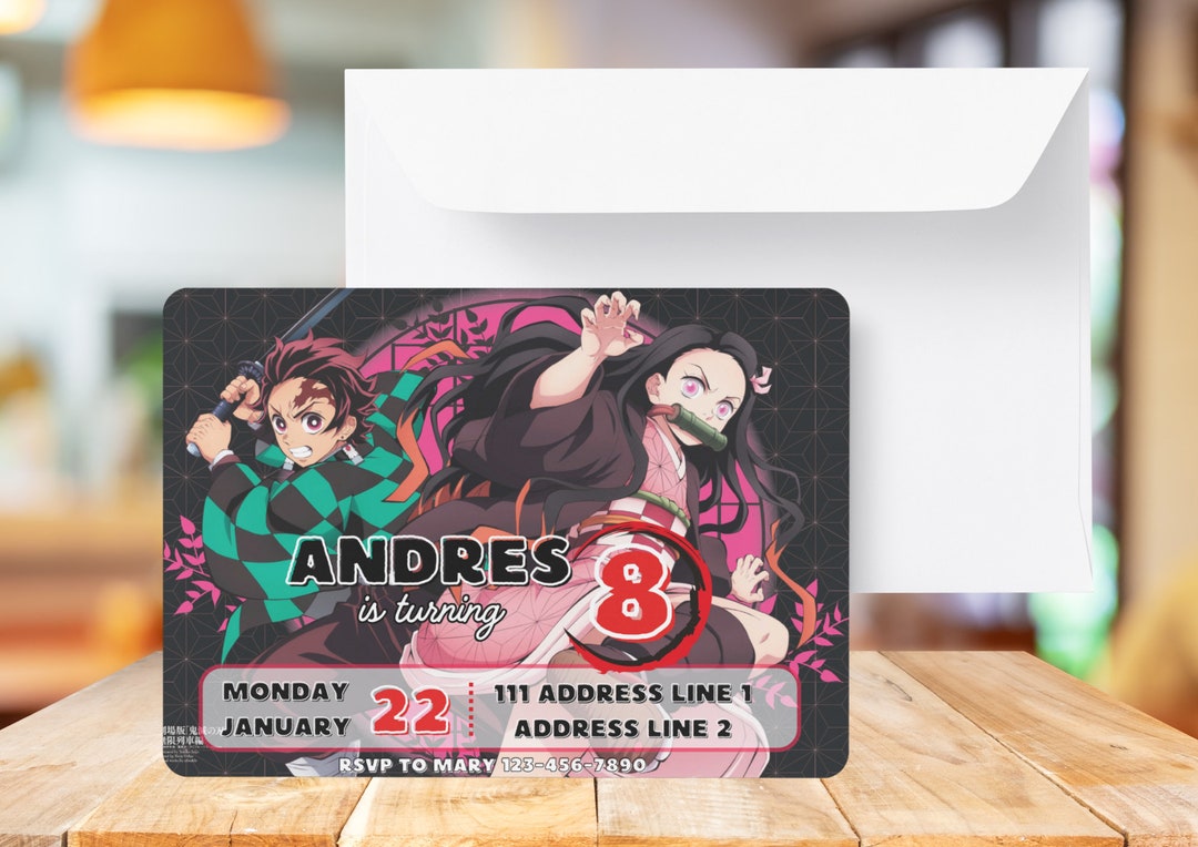 Tanjiro and Nezuko Birthday Invitation (kimetsu No Yaiba - Demon Slayer ...