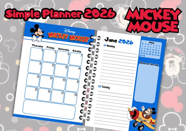 Digital Mickey Mouse Simple Planner 2026 - Editable in Canva - English ...