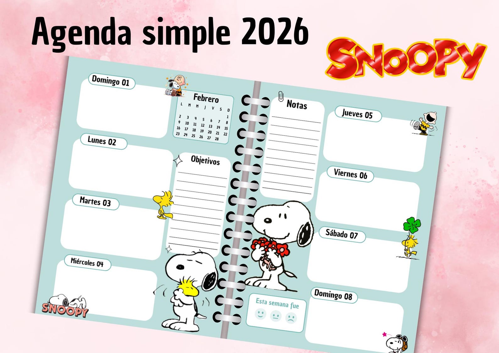 Digital Agenda simple Snoopy 2026 - peanuts - Español - Digital CANVA ...
