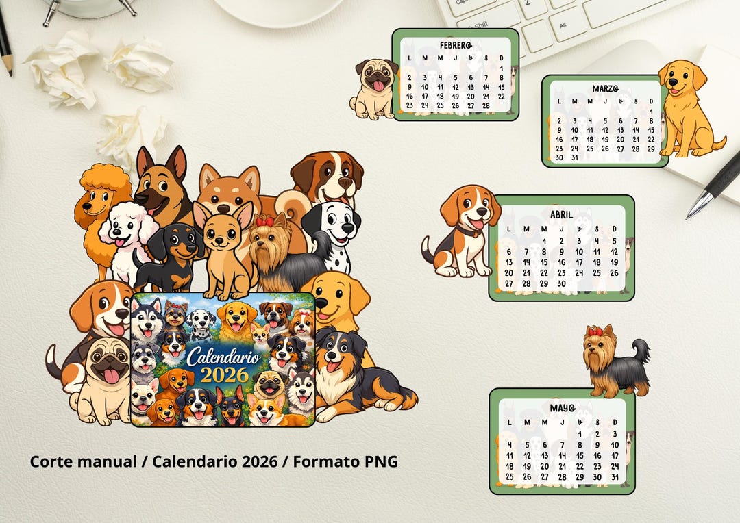 Mini Calendario De Perros 2026 Imprimible Para Escritorio Español Corte ...