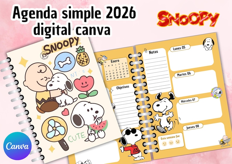 Digital Agenda simple Snoopy 2026 - peanuts - Español - Digital CANVA ...