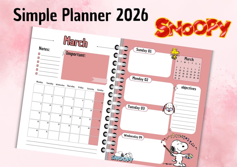Digital Simple Planner Snoopy - Peanuts 2026 English Digital CANVA - Etsy