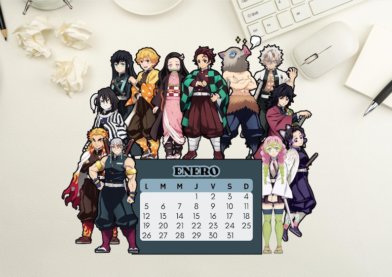 Mini Kimetsu No Yaiba/demon Slayer Calendar 2026 Printable Desktop ...