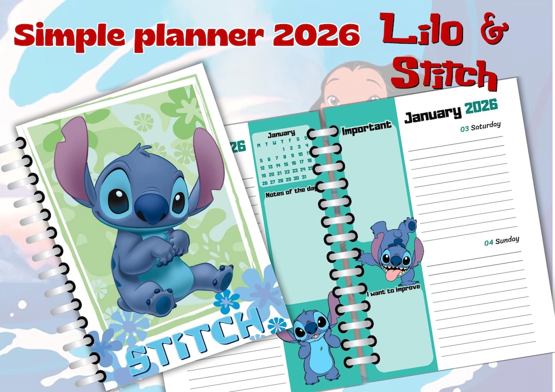 Simple Planner 2026 Lilo & Stitch - Editable in Canva - Agenda - Diary ...