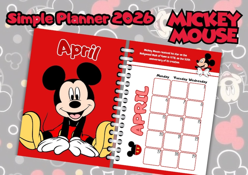 Digital Mickey Mouse Simple Planner 2026 - Editable in Canva - English ...
