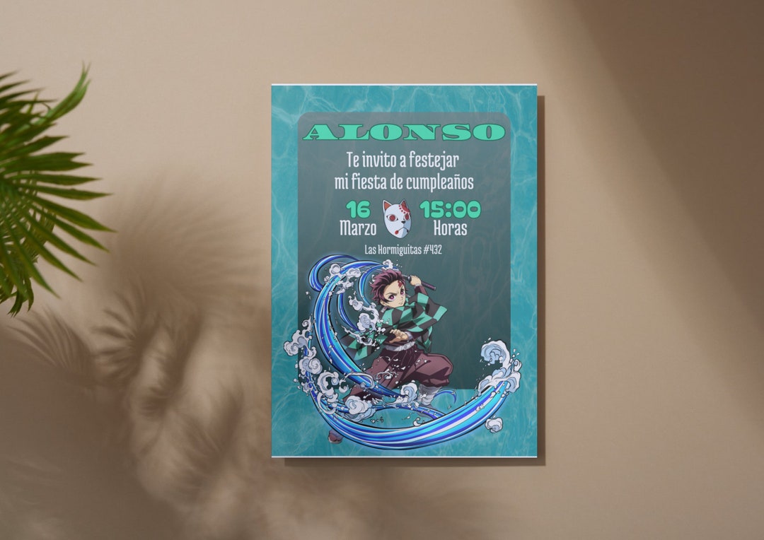 Tanjiro Birthday Invitation Editable Canva Kimetsu No Yaiba Demon ...