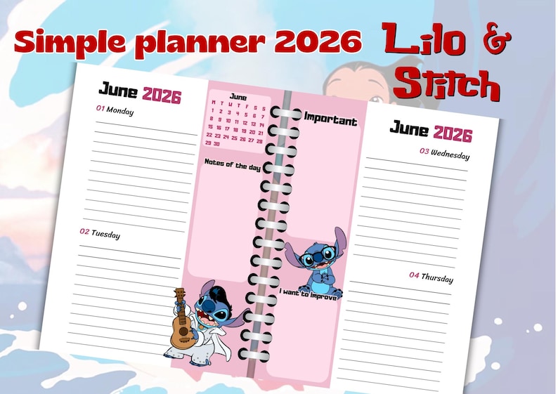 Digital Simple Planner 2026 Lilo & Stitch - Editable in Canva - Agenda ...
