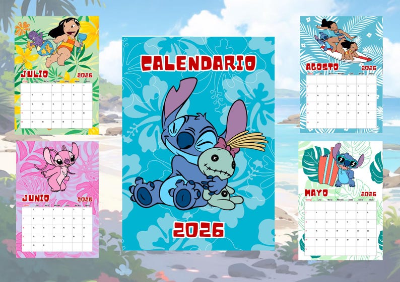 Digital Lilo & Stitch Calendar 2026 - Adjustable A3 - A4 Canvas - Angel ...