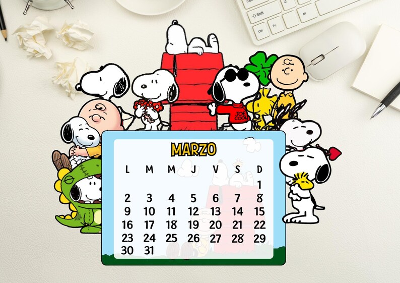 Snoopy Mini Calendar 2026 Peanuts Printable Desktop Calendar Spanish ...