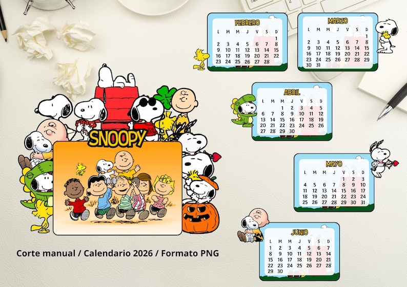 Snoop Peanuts Mini Calendar 2026 Printable Desktop Calendar Spanish ...