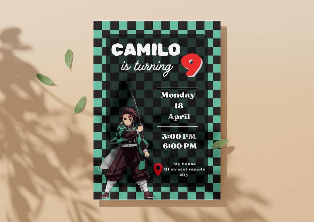 Kamado Tanjiro Birthday Invitation kimetsu No Yaiba / Demon Slayer ...